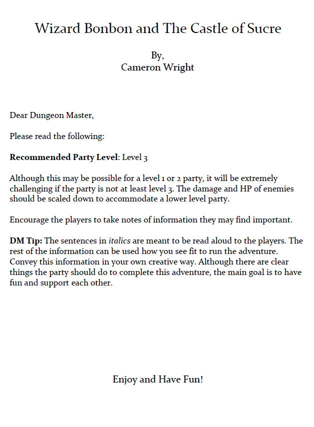 Wizard Bonbon and The Castle of Sucre - Dungeon Masters Guild ...