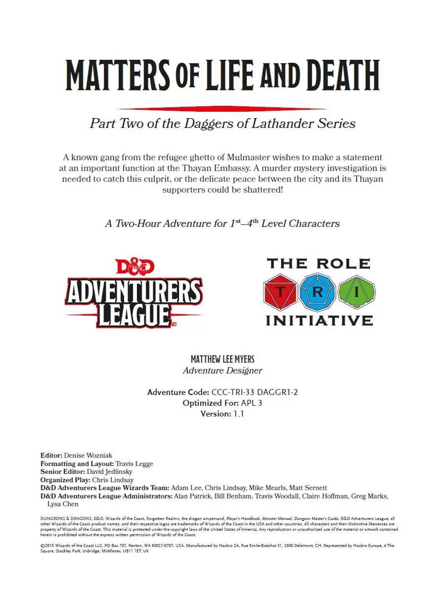 CCC-TRI-33 Matters of Life and Death (Part Two of the DAGGR Series ...
