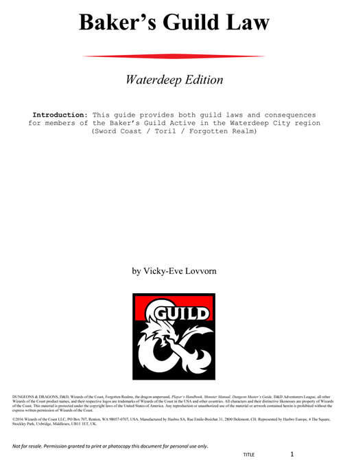Baker's Guild Law: Waterdeep - Dungeon Masters Guild | DriveThruRPG