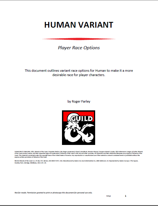 Human Variant (5e) - Dungeon Masters Guild | DriveThruRPG
