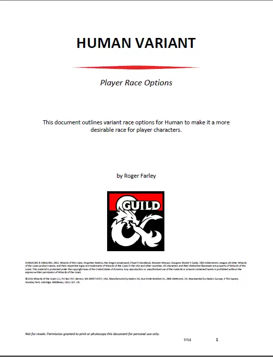 Human Variant (5e) - Dungeon Masters Guild | DriveThruRPG
