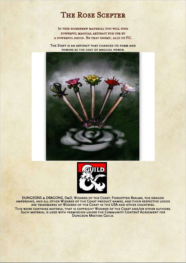 D&D 5e Magical Artifact - The Rose Scepter - Dungeon Masters Guild ...