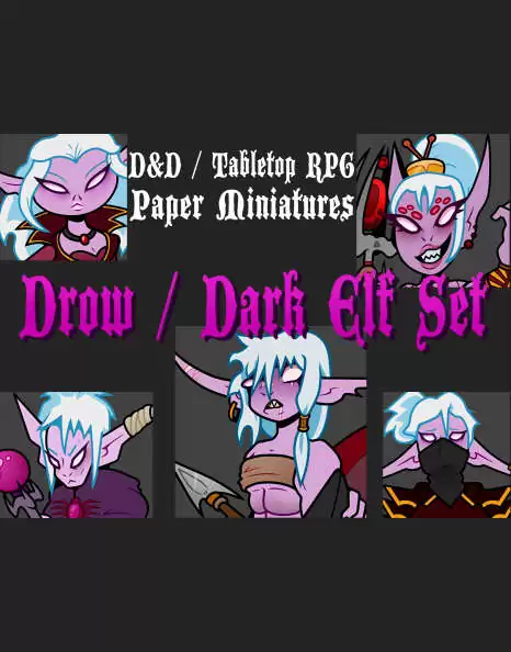 D&D/Tabletop RPG Paper Miniatures, Drow / Dark Elf Set, DIGITAL FILE Pdf - Dungeon Masters Guild ...