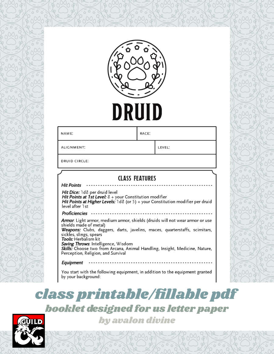Druid Class Booklet - Dungeon Masters Guild | DriveThruRPG