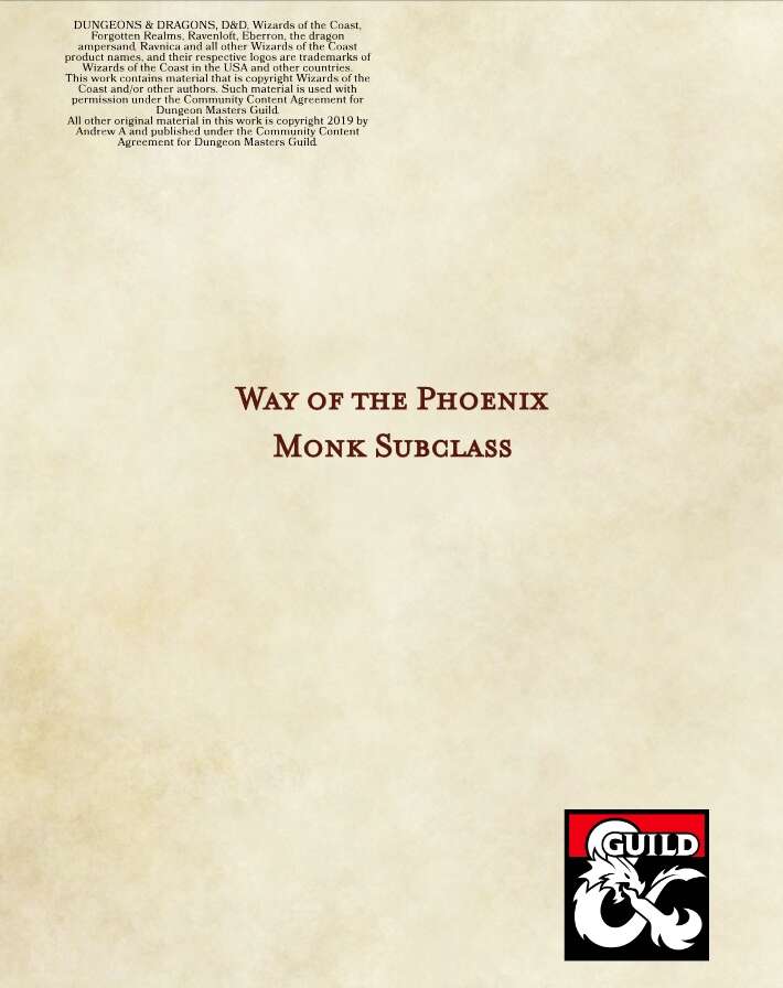 Monk Subclass: Way of the Phoenix - Dungeon Masters Guild | DriveThruRPG