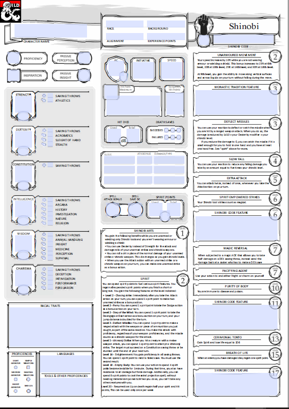 Shinobi Character Class Sheet - Dungeon Masters Guild | DriveThruRPG