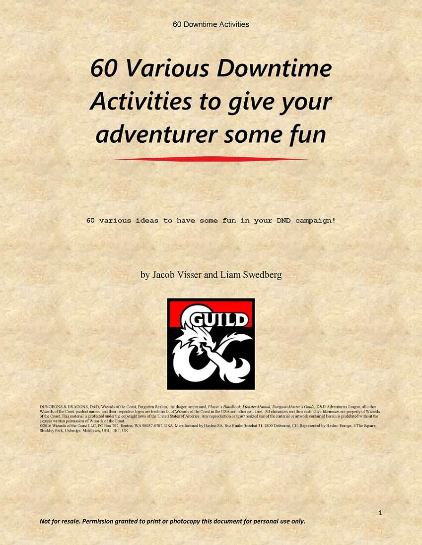 60 Downtime Activity Ideas - Dungeon Masters Guild | DriveThruRPG