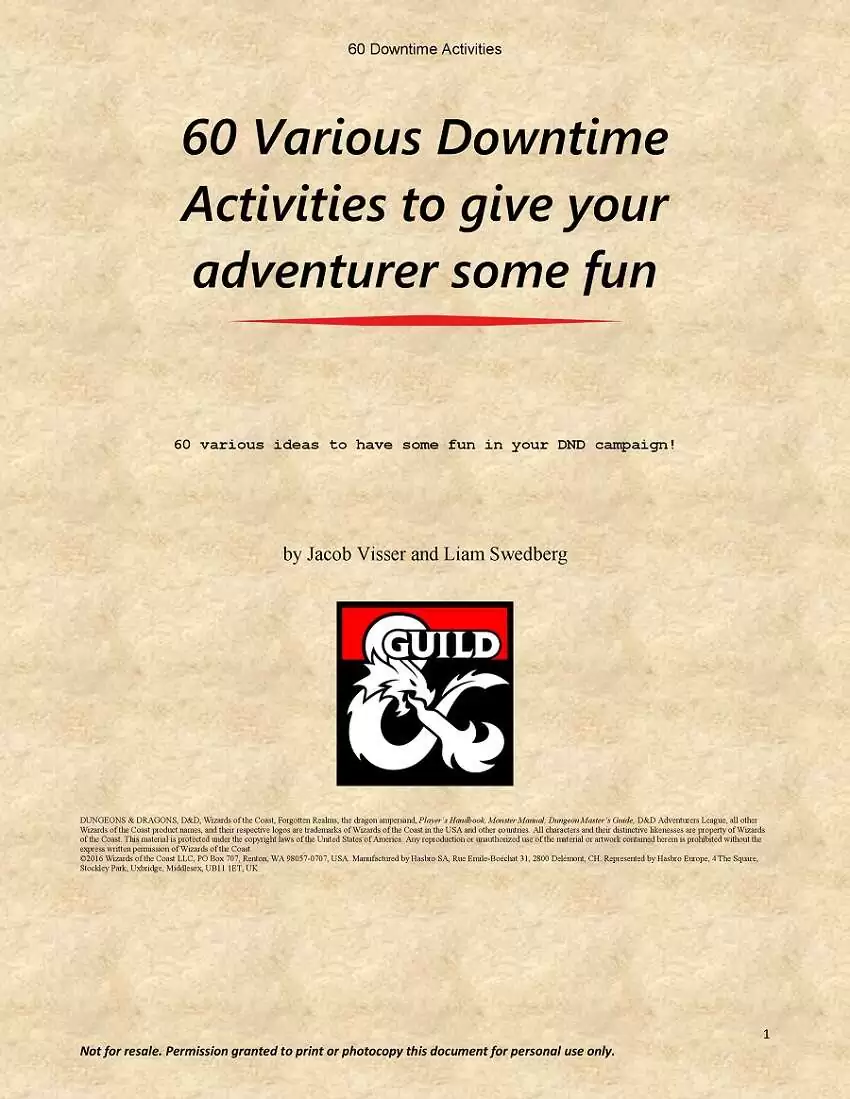 60 Downtime Activity Ideas - Dungeon Masters Guild | DriveThruRPG