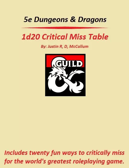 1d20 Critical Miss Table - Dungeon Masters Guild | DriveThruRPG