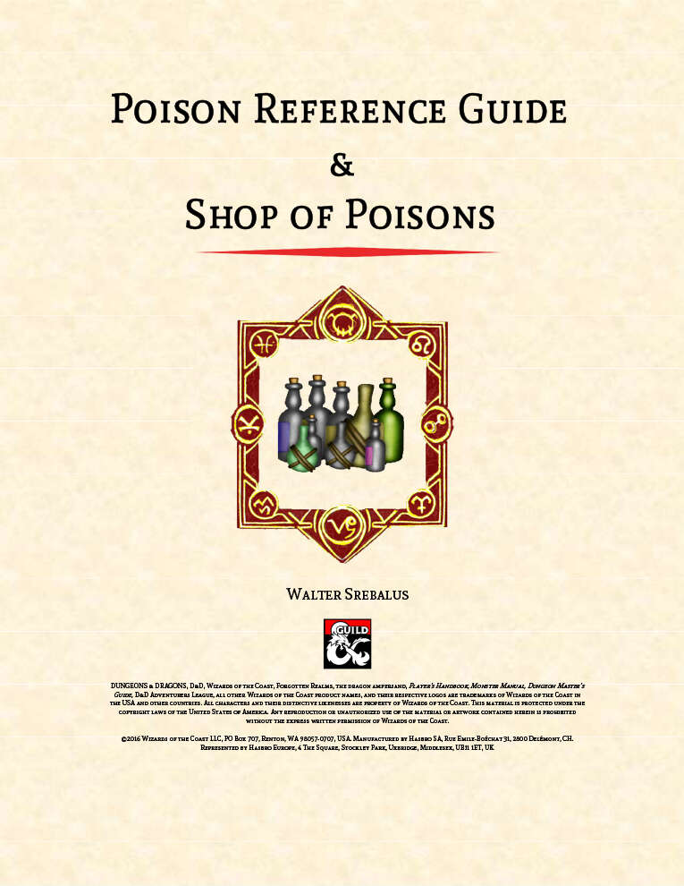 Poison Reference Guide & Shop of Poisons - Dungeon Masters Guild ...