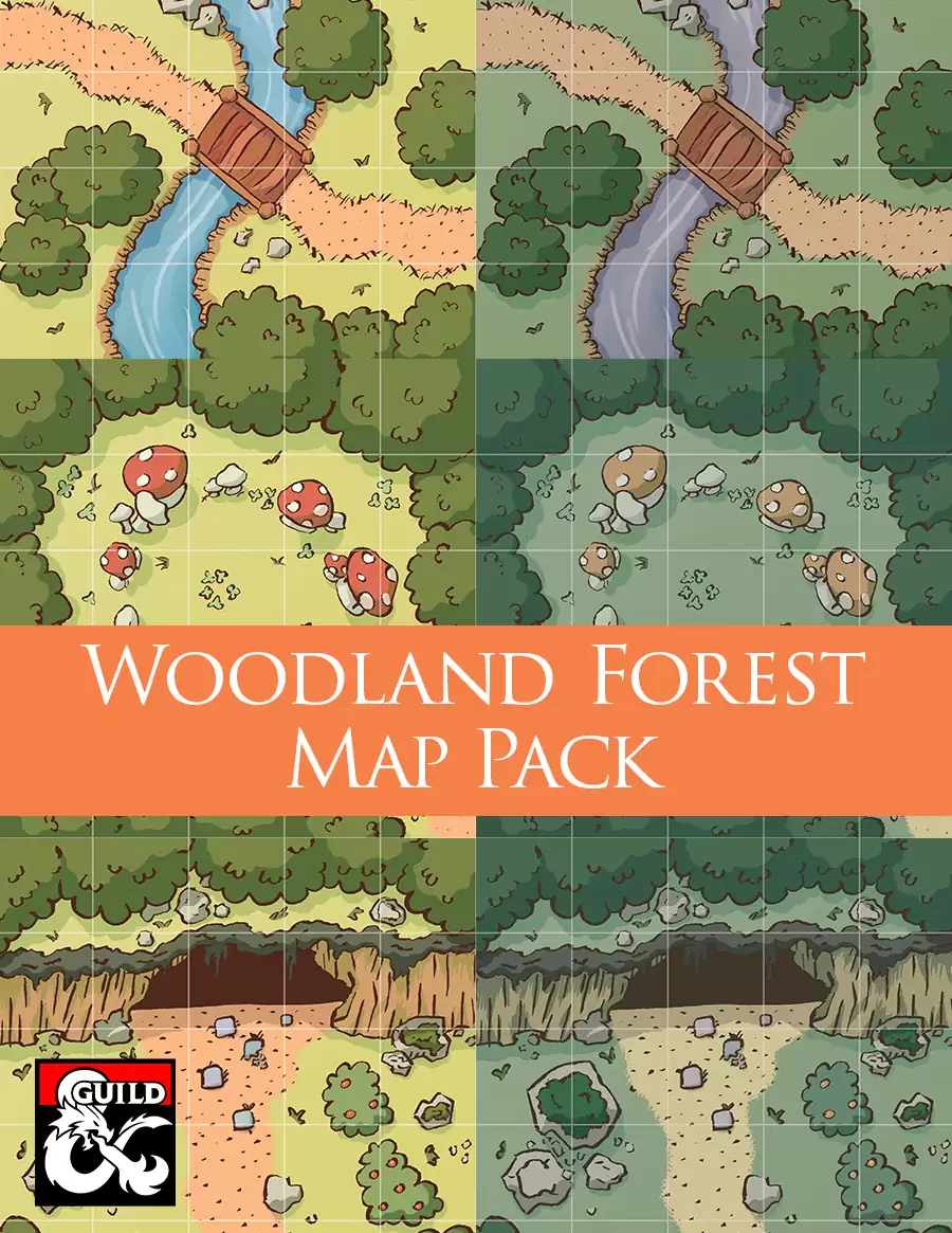 Woodland Forest Map Pack (Five 5x5 Tiles) Dungeon Squares - Dungeon Masters Guild | DriveThruRPG