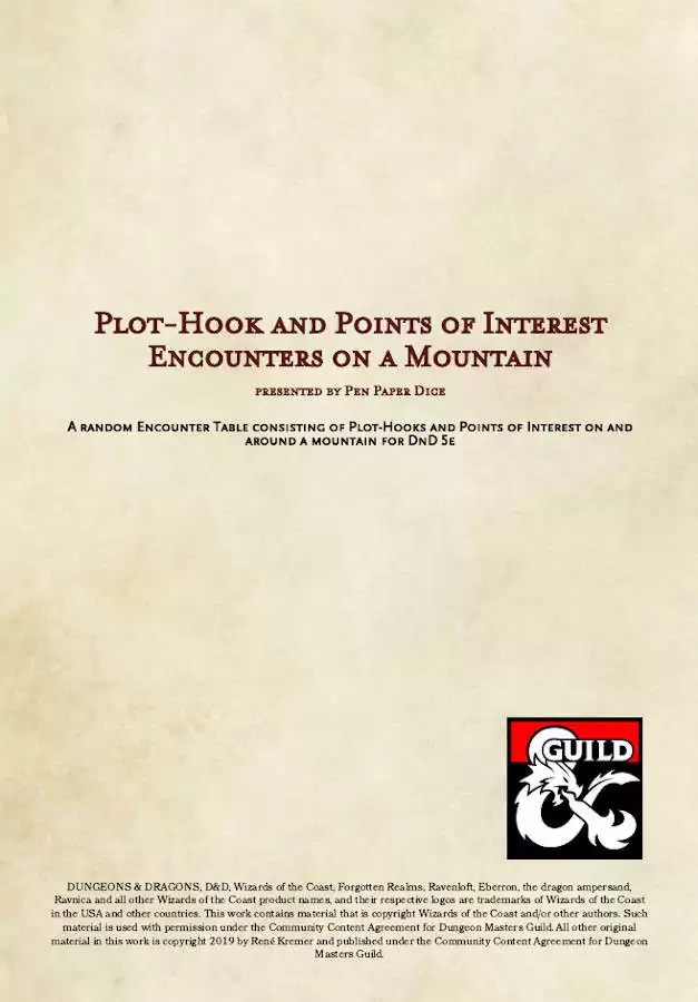 Plot-Hook and Points of Interest Encounters on a Mountain - Dungeon Masters Guild | DriveThruRPG