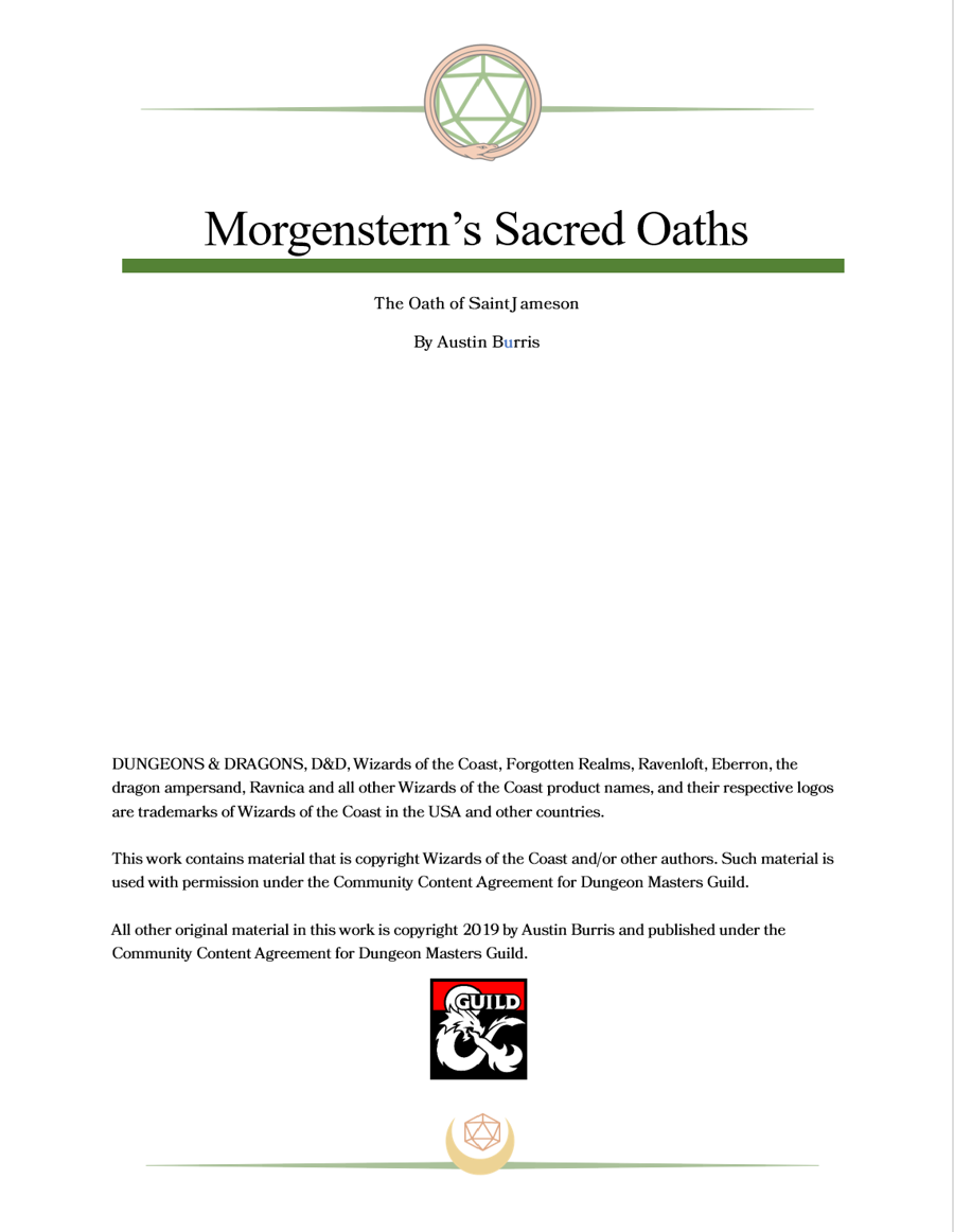 The Oath of Saint Jameson, Morgenstern’s Sacred Oaths #1 - Dungeon ...