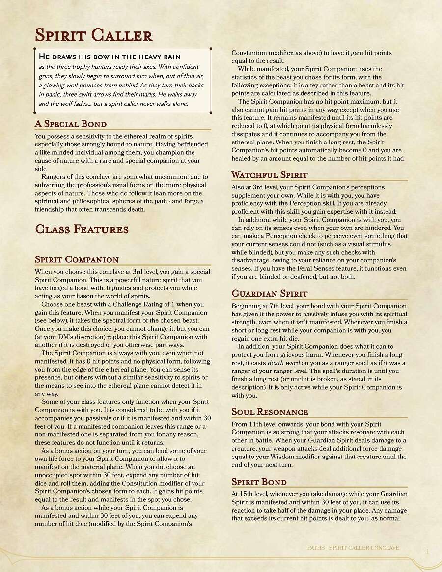 Ranger: Spirit Caller (5e) - Dungeon Masters Guild | DriveThruRPG