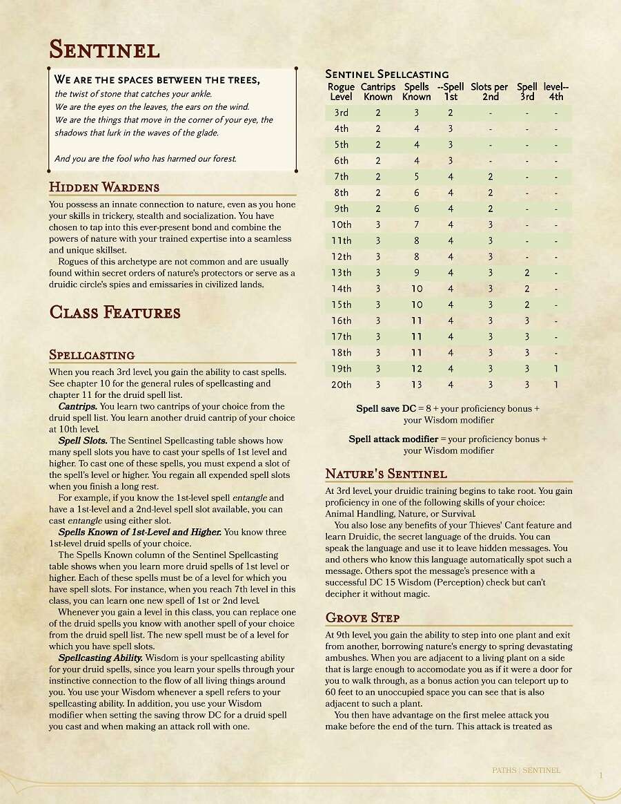 Rogue: Sentinel (5e) - Dungeon Masters Guild | DriveThruRPG