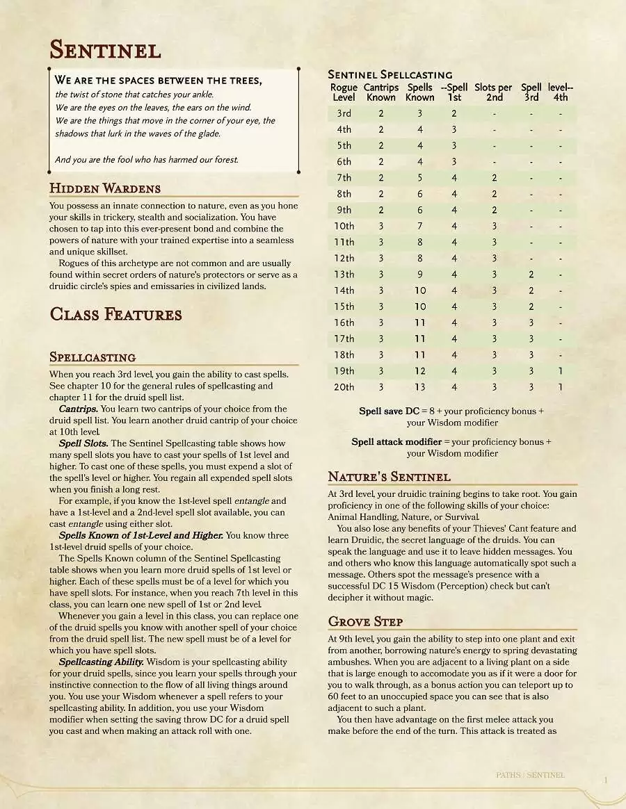 Rogue: Sentinel (5e) - Dungeon Masters Guild | DriveThruRPG