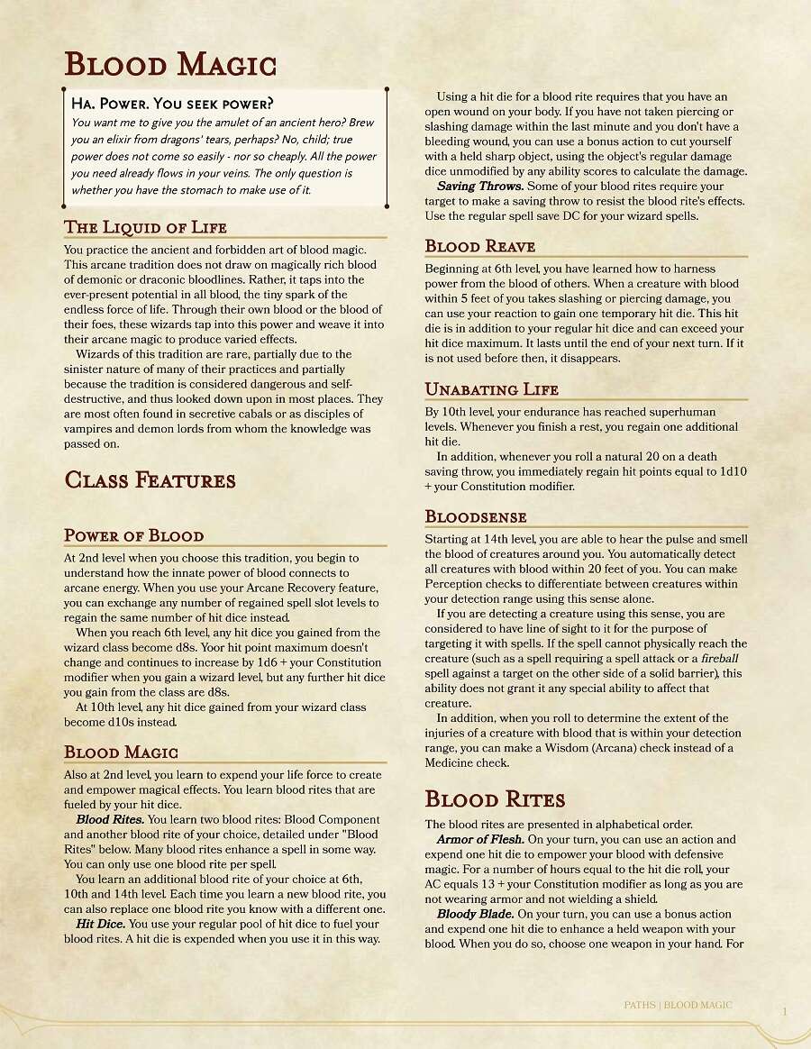Wizard: Blood Magic (5e) - Dungeon Masters Guild | DriveThruRPG