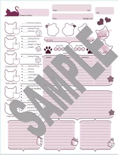 Character Sheet (Cat Themed) - Dungeon Masters Guild | DriveThruRPG
