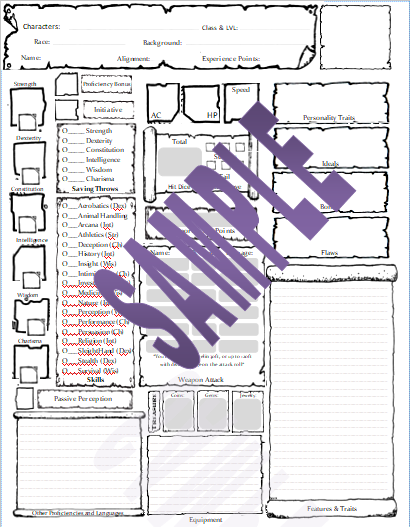 Character Sheet (Parchment Themed) - Dungeon Masters Guild | DriveThruRPG