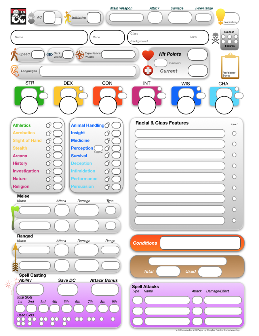 5e Color Starter Character Sheet - Dungeon Masters Guild | DriveThruRPG