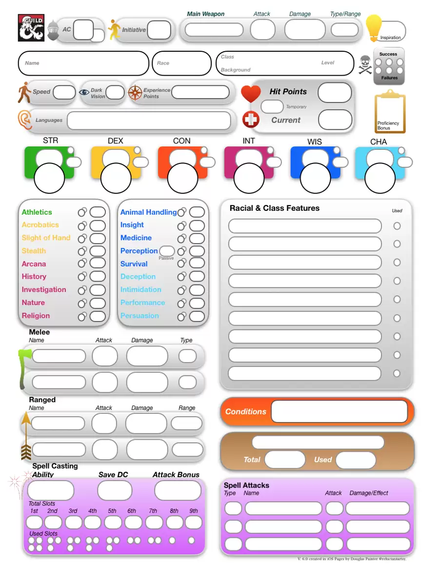 5e Color Starter Character Sheet - Dungeon Masters Guild | DriveThruRPG