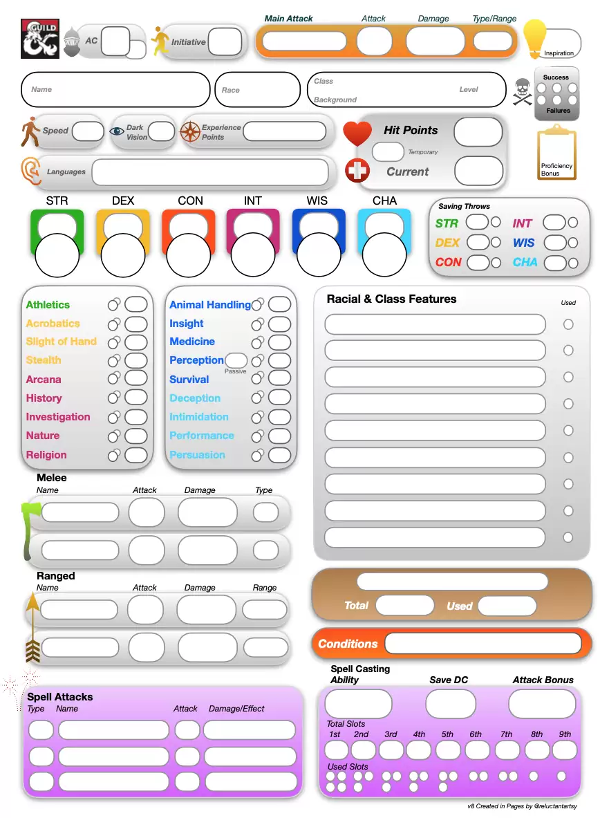 DnD 5e Color Starter Fillable Character Sheet - Dungeon Masters Guild ...
