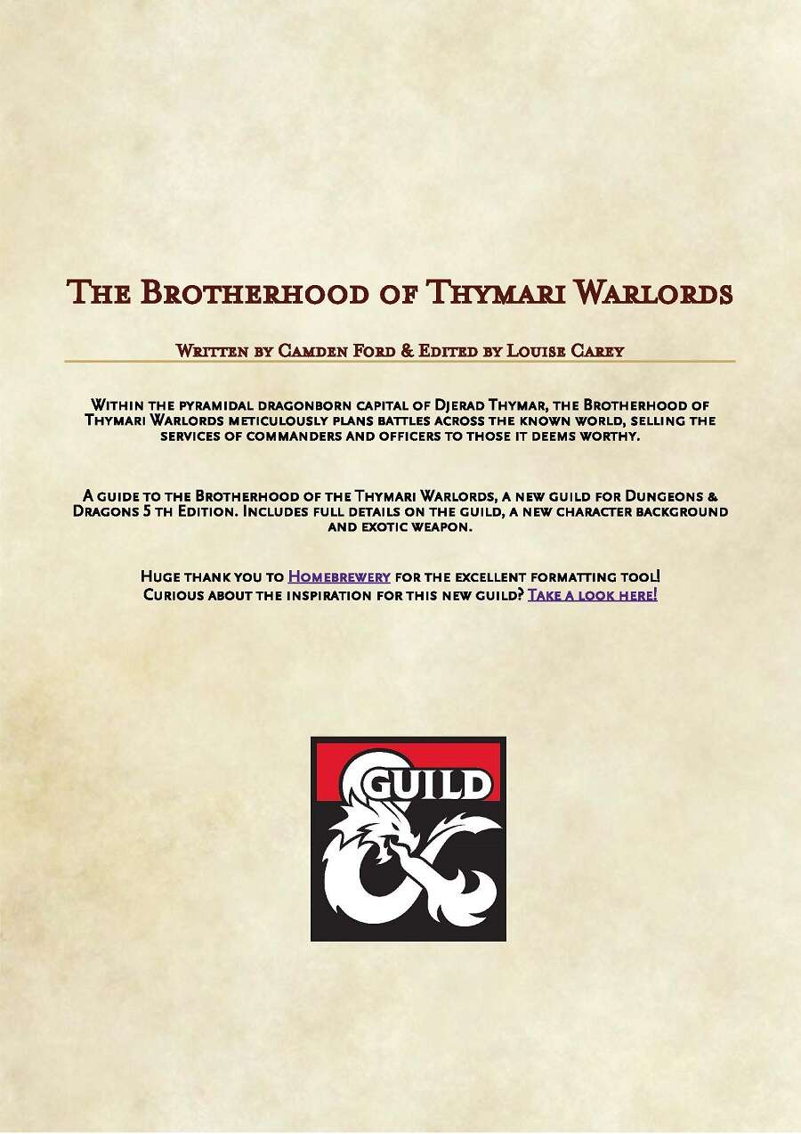 The Brotherhood of Thymari Warlords - Dungeon Masters Guild | DriveThruRPG
