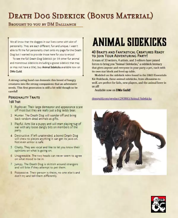 Death Dog Sidekick (Bonus Material) - Dungeon Masters Guild | DriveThruRPG