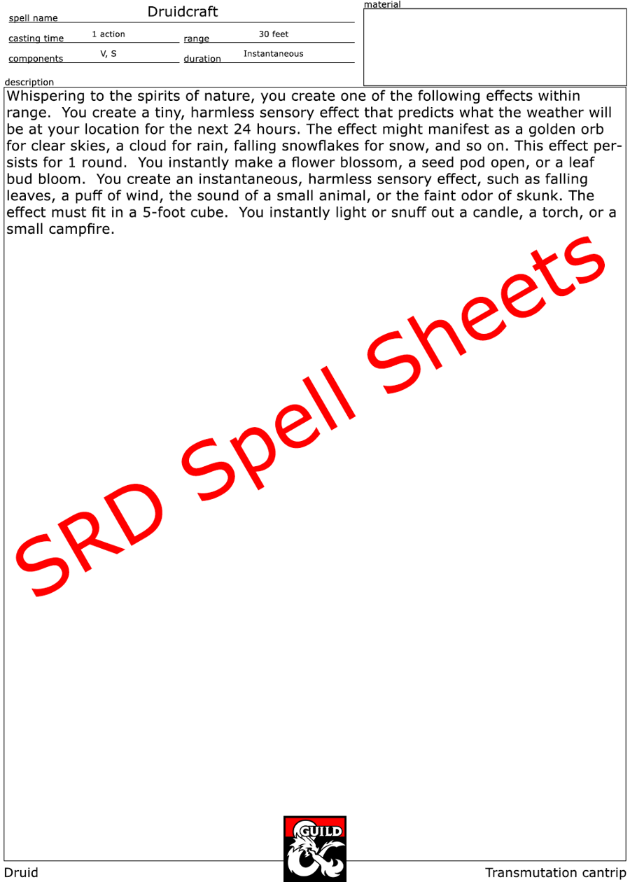 Druid SRD Spell Power Sheets - Make your own Spellbook - Dungeon ...