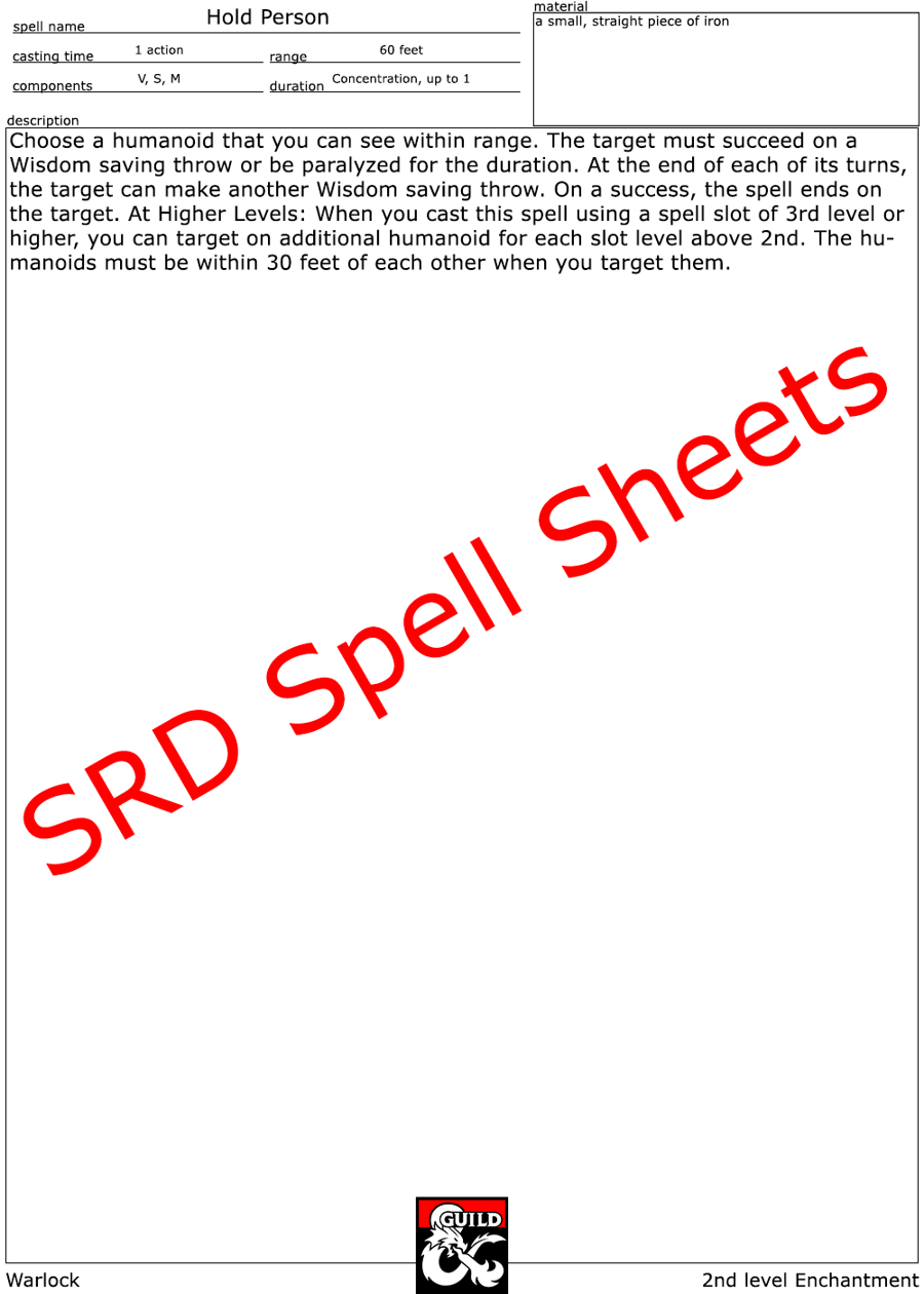 Warlock SRD Spell Power Sheets - Make your own Spellbook - Dungeon Masters Guild | DriveThruRPG