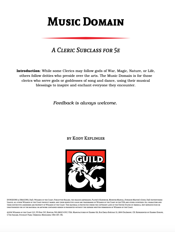 Music Domain: A Cleric Subclass - Dungeon Masters Guild | DriveThruRPG