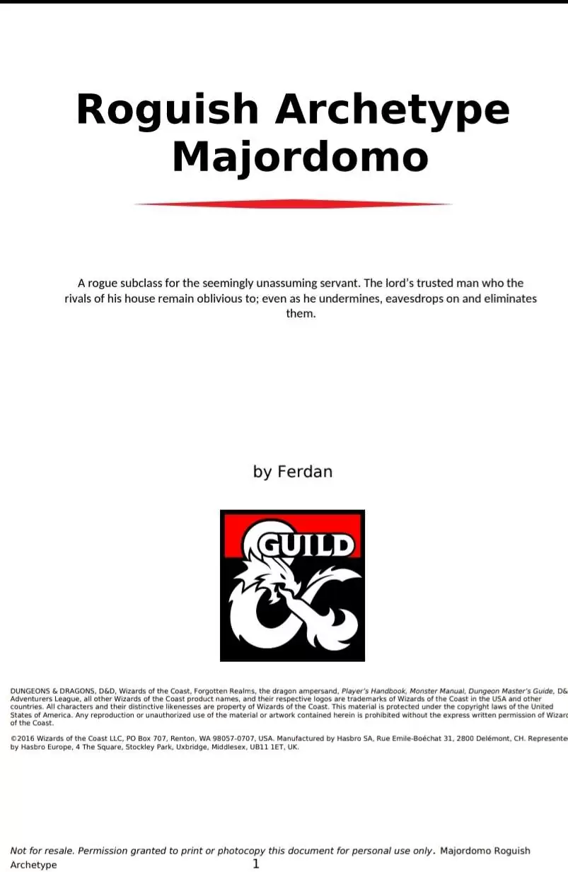Majordomo Roguish Archetype - Dungeon Masters Guild | DriveThruRPG