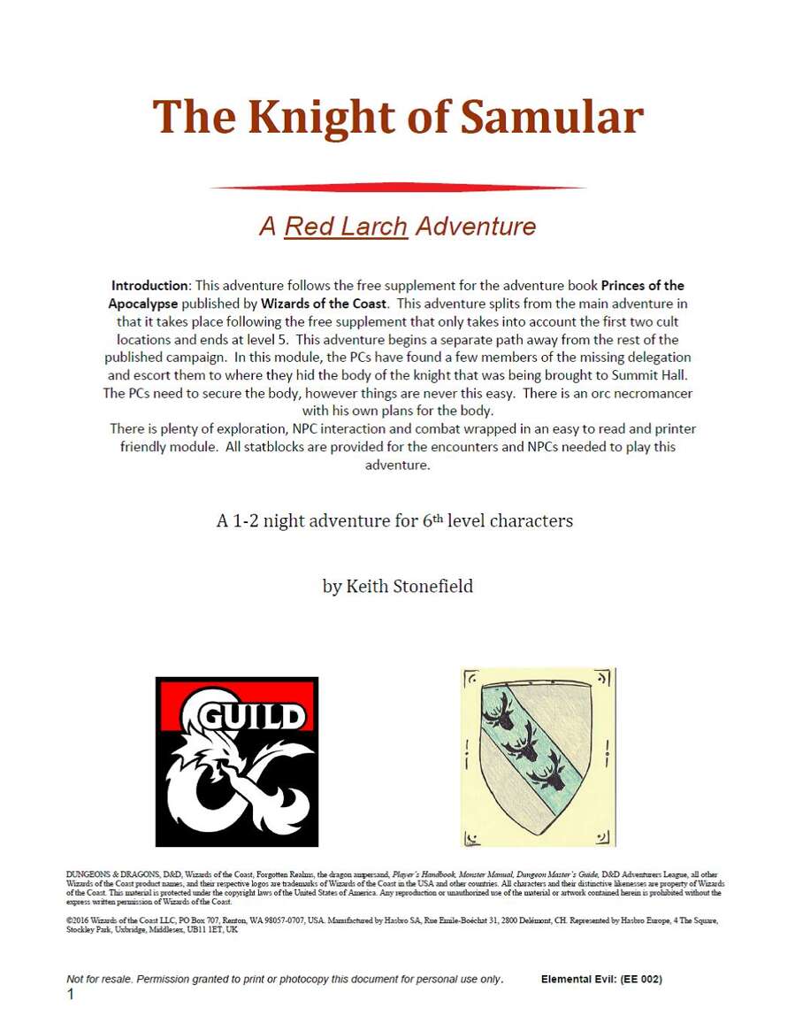 Red Larch 002: Knight of Samular - Dungeon Masters Guild | DriveThruRPG