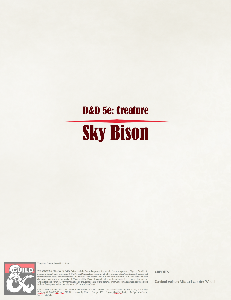 5E Creature Sky Bison - Dungeon Masters Guild | DriveThruRPG