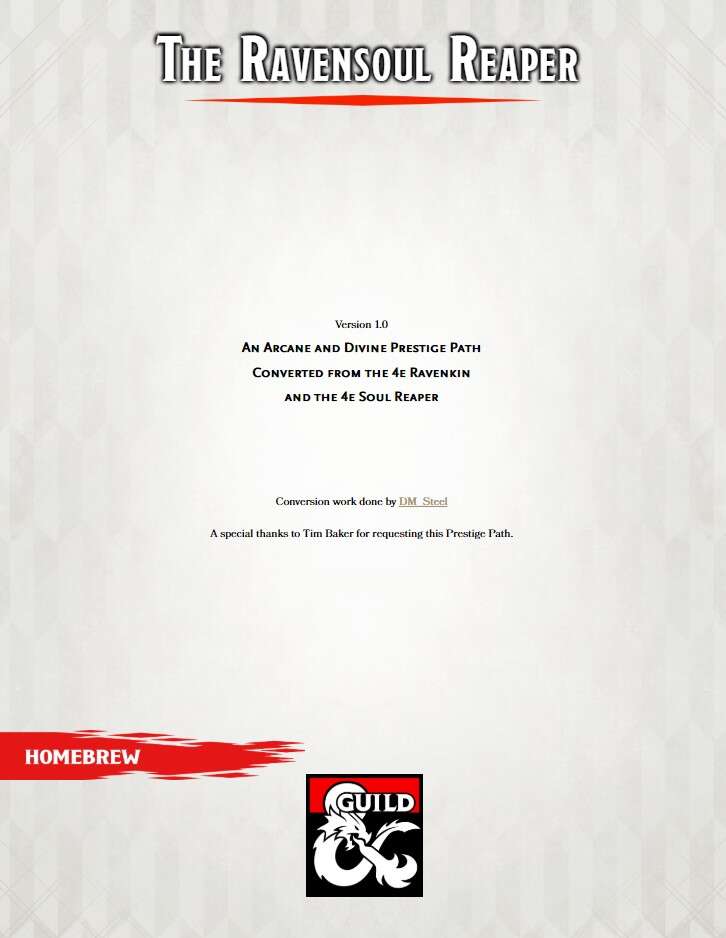 Prestige Path: The Ravensoul Reaper - Dungeon Masters Guild | DriveThruRPG