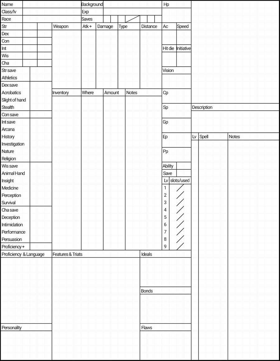 One page character sheet - Dungeon Masters Guild | DriveThruRPG