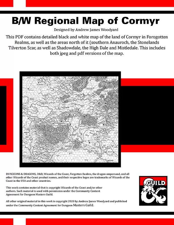 Black and White Regional Map of Cormyr with hex grid - Dungeon Masters ...
