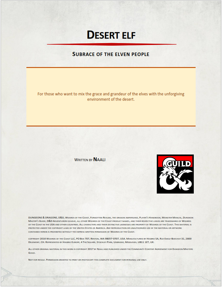 Desert Elf - Dungeon Masters Guild | DriveThruRPG