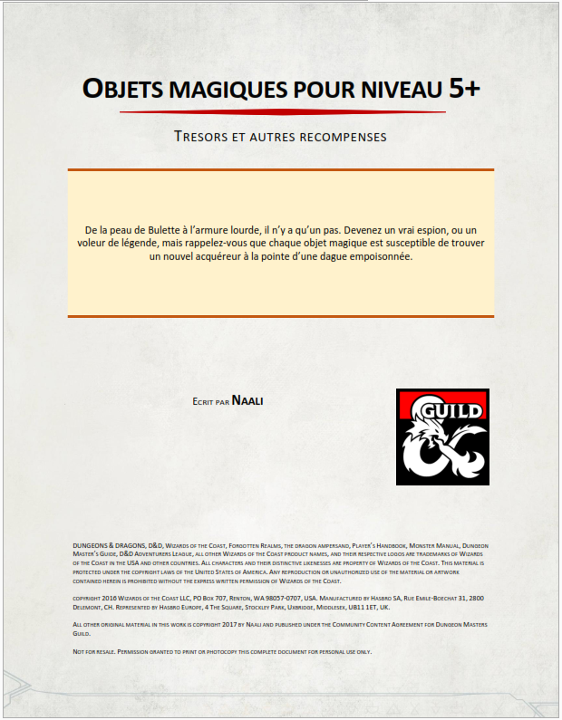 5 Objets magiques Niveau 5+ - Dungeon Masters Guild | DriveThruRPG