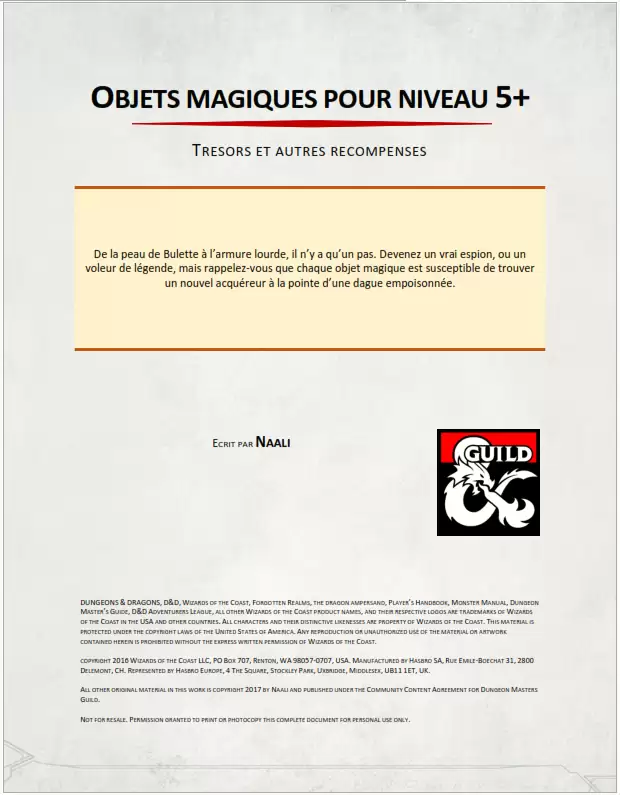5 Objets magiques Niveau 5+ - Dungeon Masters Guild | DriveThruRPG
