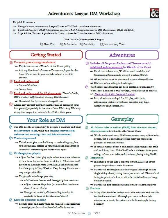 Adventurers League DM Workshop - Dungeon Masters Guild | DriveThruRPG