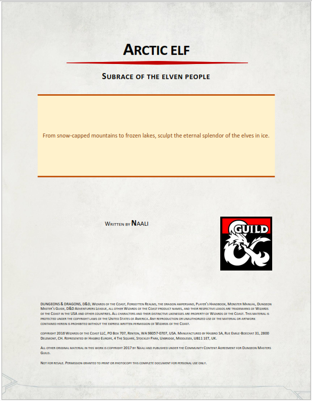 Arctic elf - Dungeon Masters Guild | DriveThruRPG