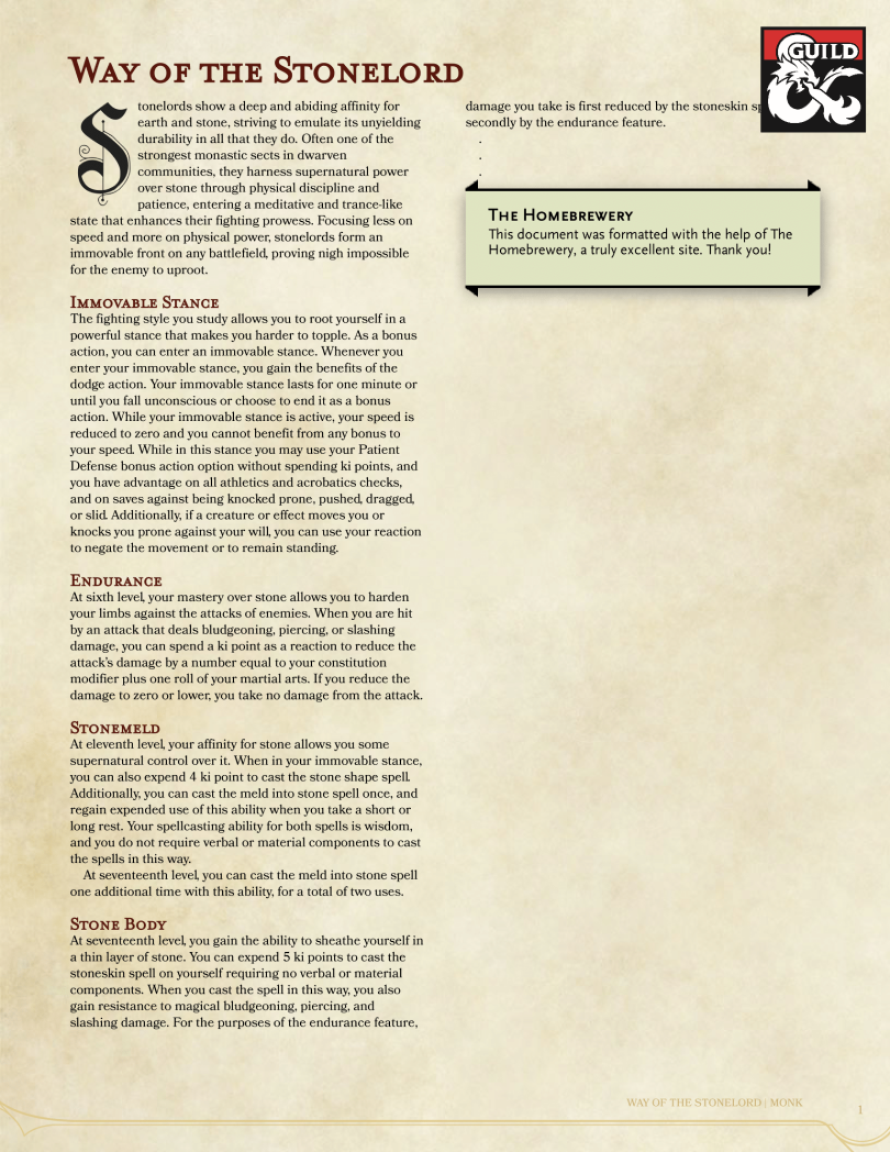 Monk Subclass - Way of the Stonelord - Dungeon Masters Guild | DriveThruRPG