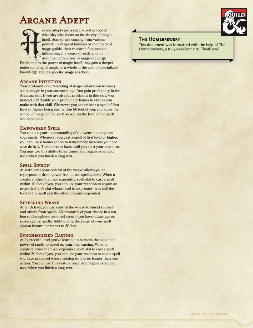 Wizard Subclass - Arcane Adept - Dungeon Masters Guild | DriveThruRPG