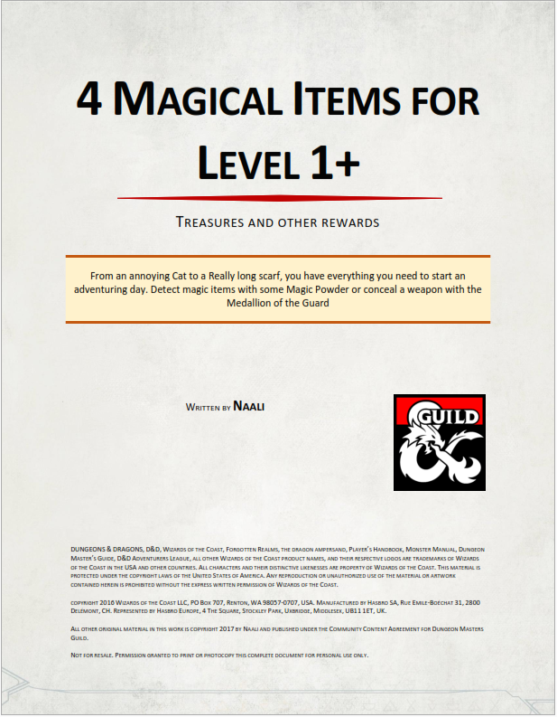 4 Magical Items for level 1+ - Dungeon Masters Guild | DriveThruRPG