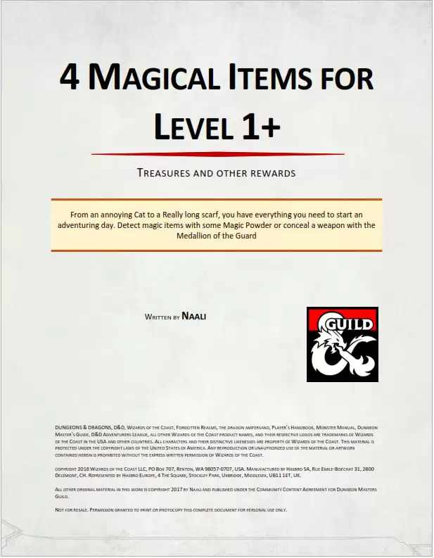 4 Magical Items for level 1+ - Dungeon Masters Guild | DriveThruRPG