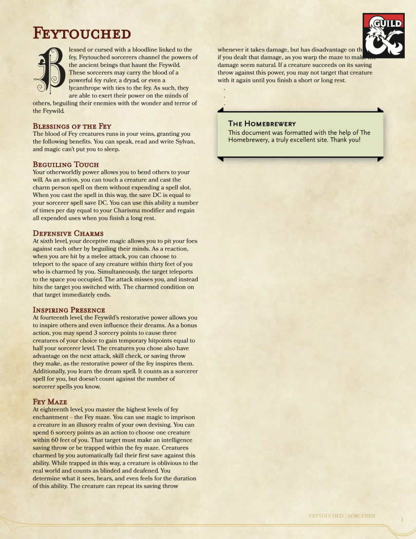 Sorcerer Subclass - Feytouched - Dungeon Masters Guild | DriveThruRPG