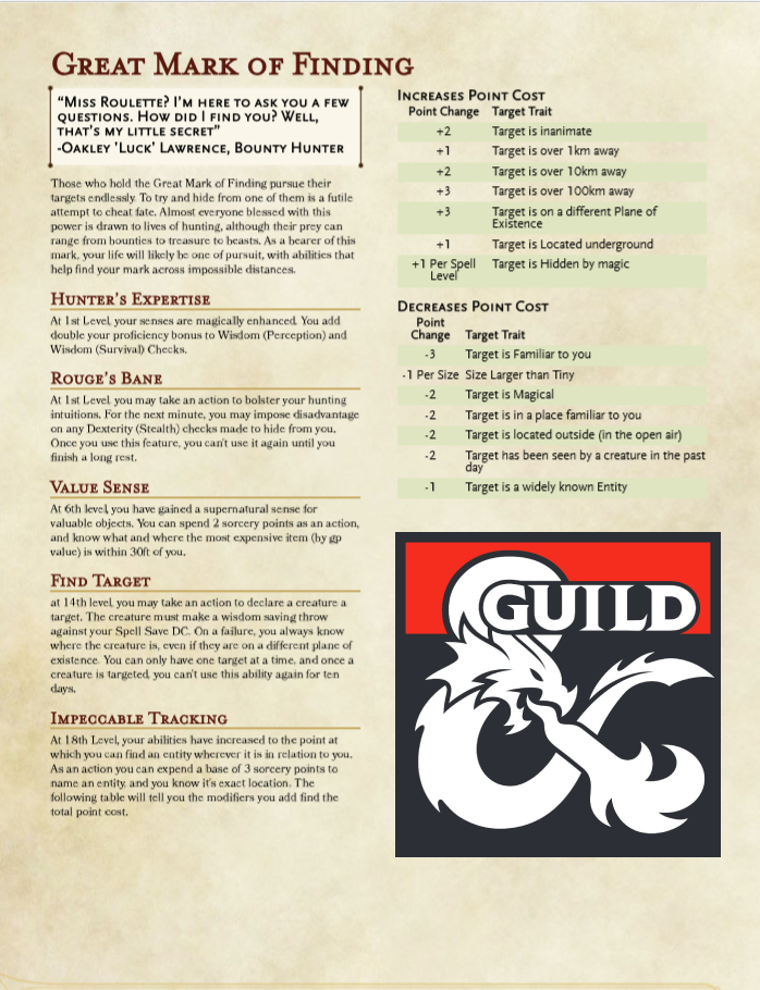 The Great Dragonmark of Finding - Sorcerous Origin - Dungeon Masters ...