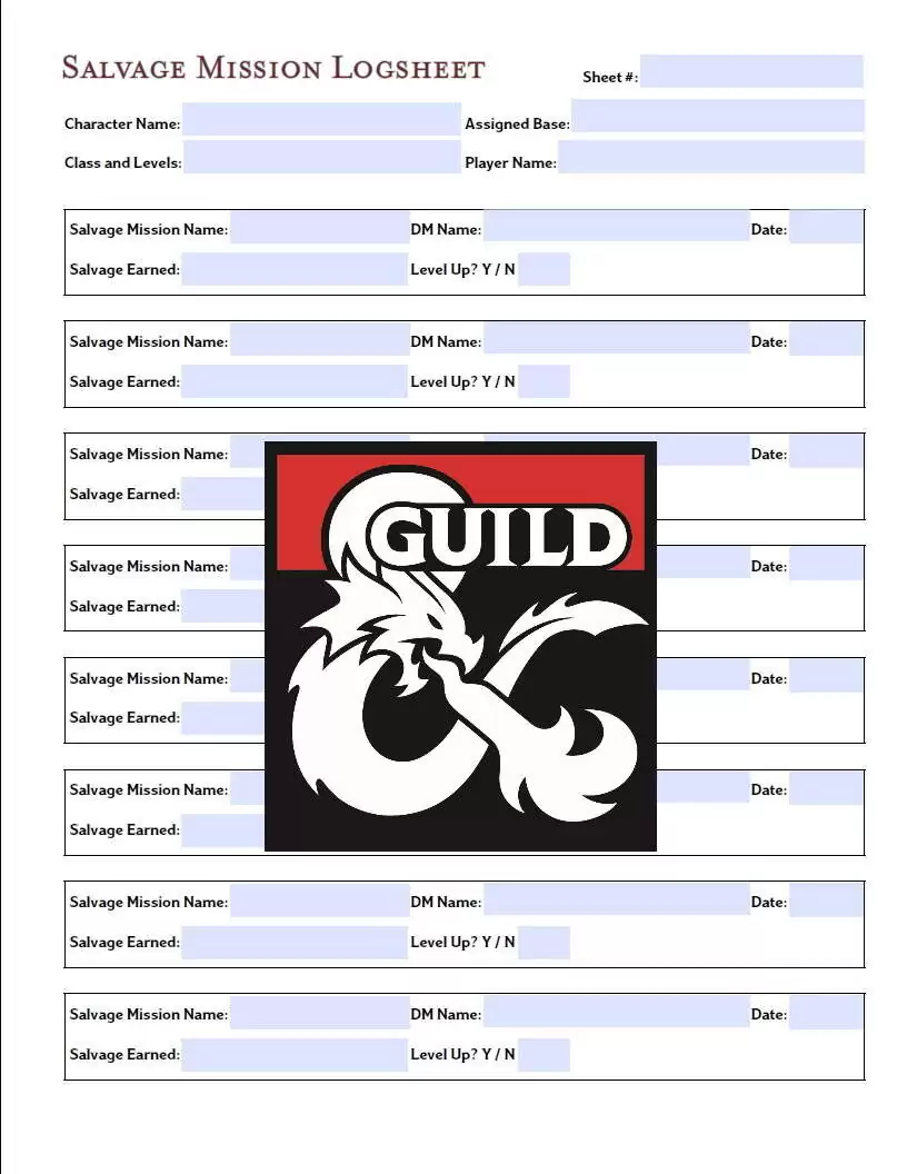 D&D 5E Eberron Salvage Mission Log (editable/fillable PDF, printer ...