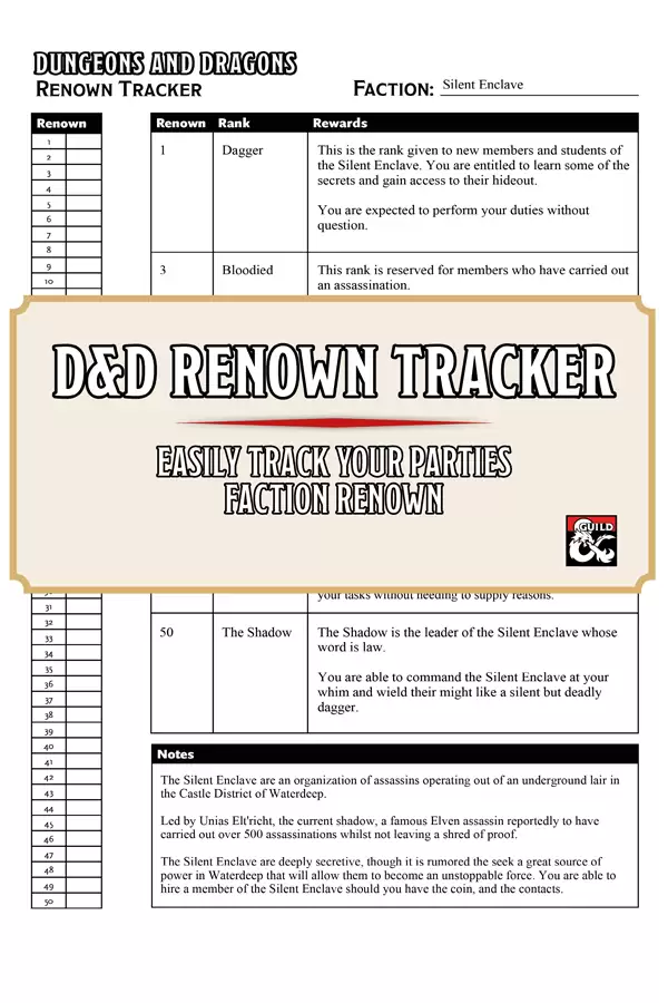 Faction Renown Tracker - Dungeon Masters Guild | DriveThruRPG